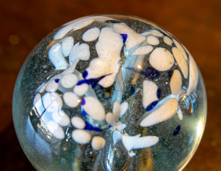 1950s Crystal Paperweight with Flower Decoration For Sale at 1stDibs
