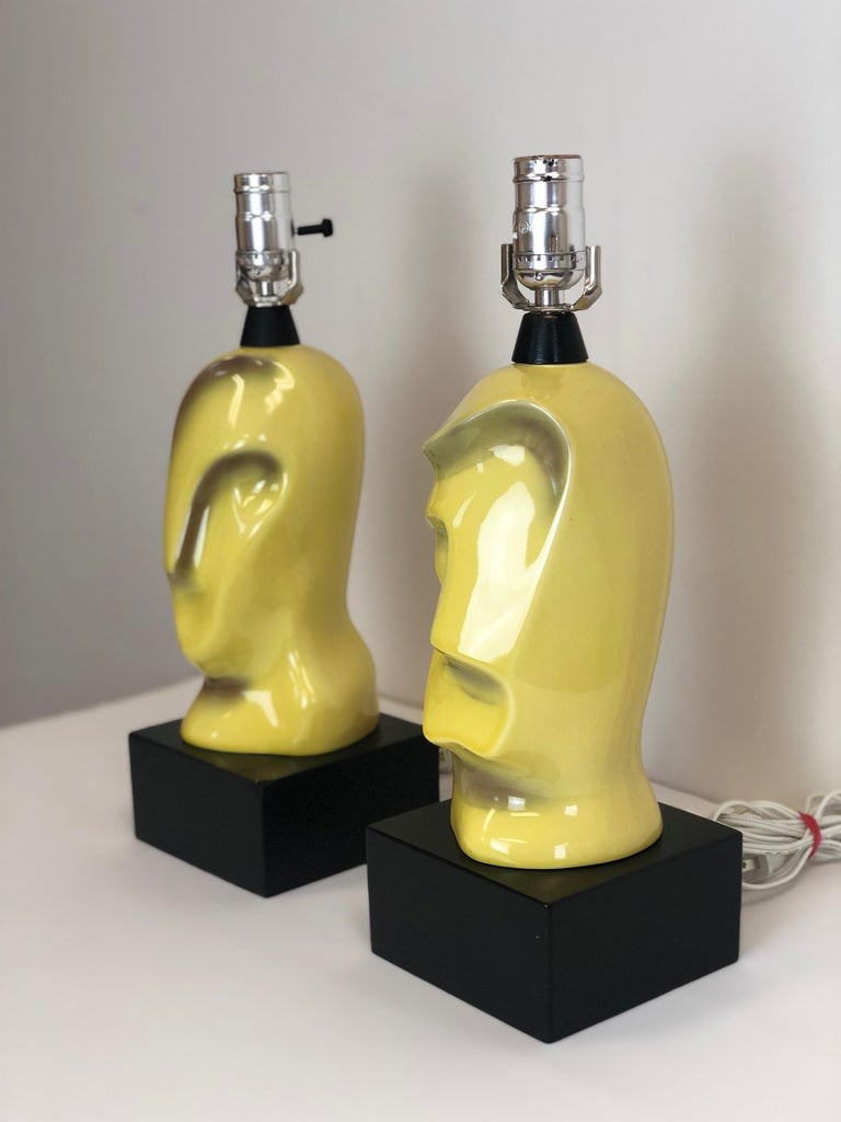 1950s Cubist Heifetz Ceramic Abstract Face Lamps With Shades, a Pair ...