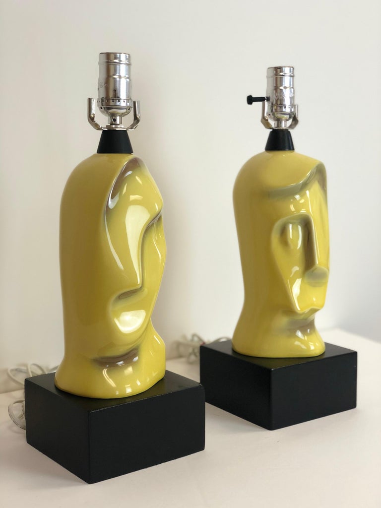 1950s Cubist Heifetz Ceramic Abstract Face Lamps With Shades, a Pair ...