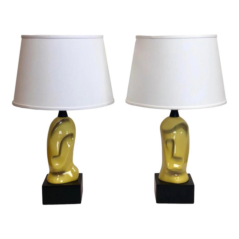 1950s Cubist Heifetz Ceramic Abstract Face Lamps With Shades, a Pair ...