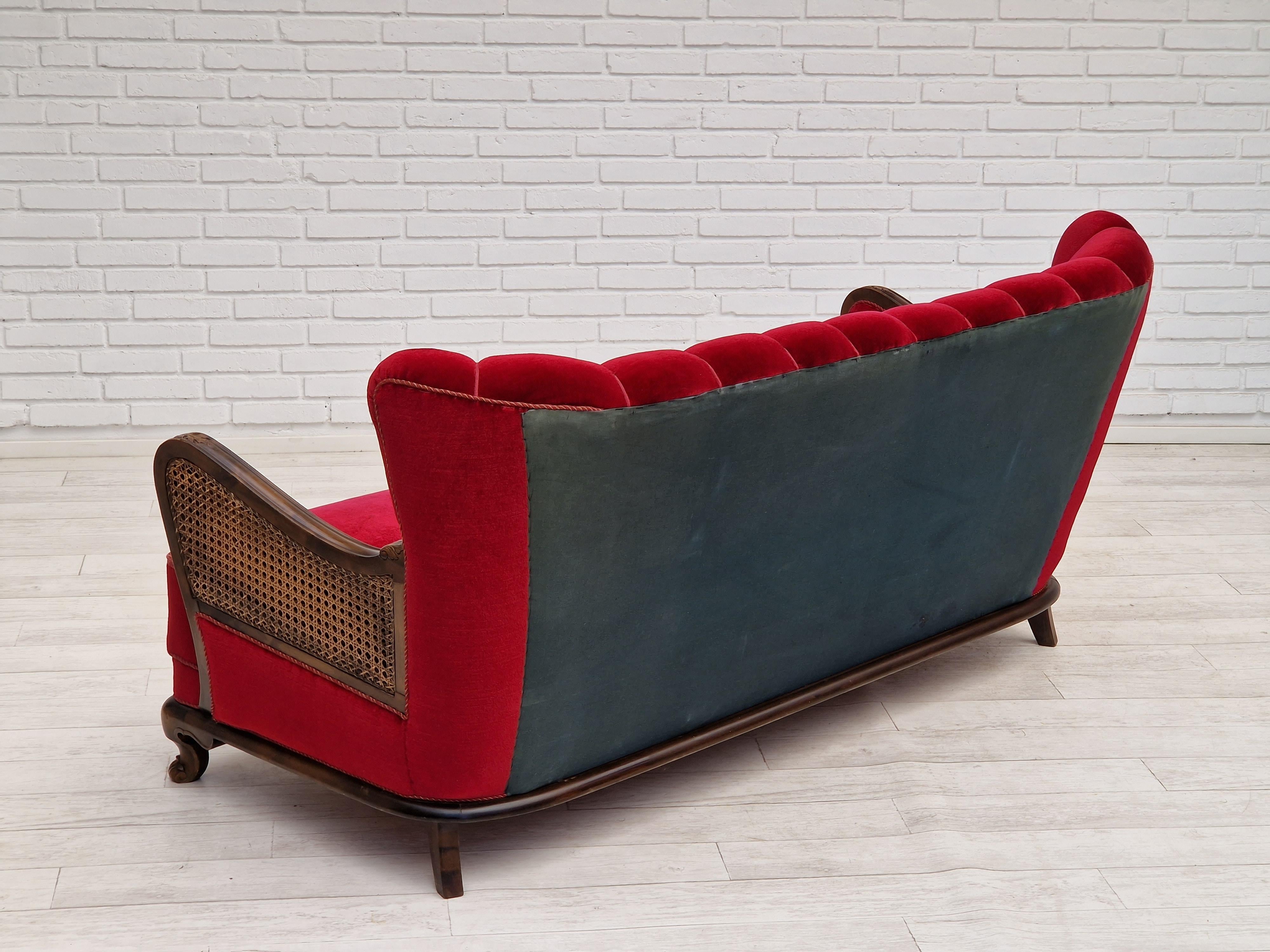 1950s Danish Design, 3 Seater Sofa in Original Cherry-Red Velour For ...