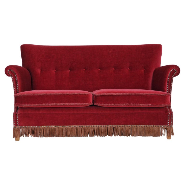 1950s, Danish design, sofa, red-cherry velour, original very good ...