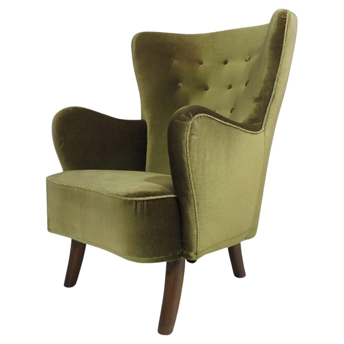 Danish Lounge Chair by Slagelse Møbelværk, 1940s reupholstered in Green ...