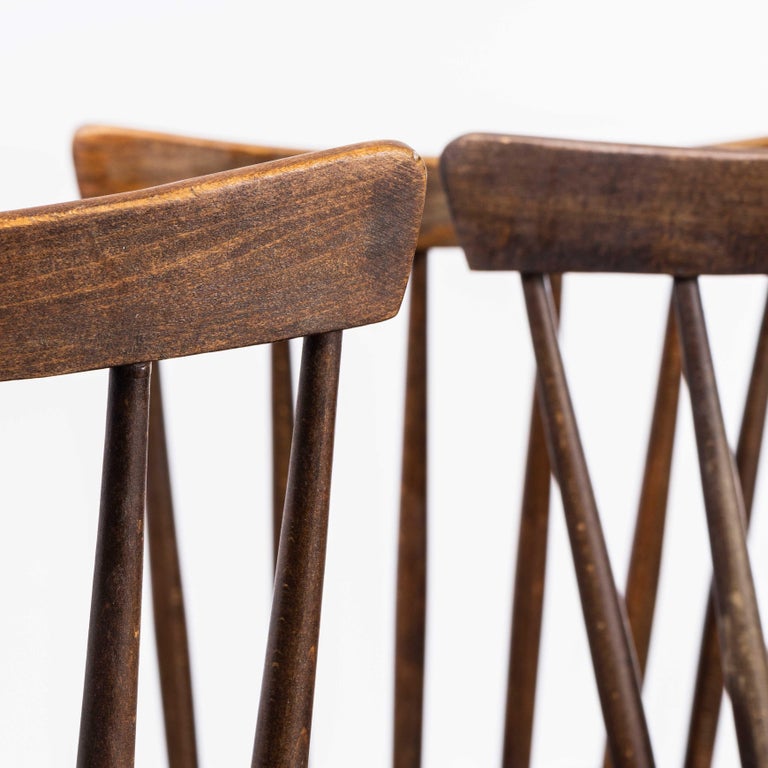 1950's Dark Walnut Stickback Chairs By Ton - Set Of Six For Sale at 1stDibs