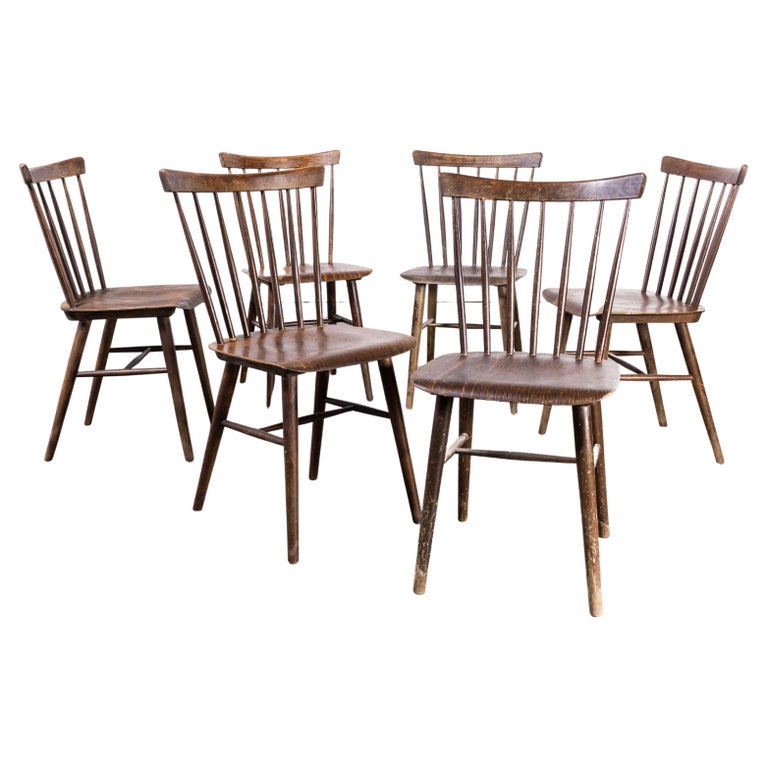 1950's Dark Walnut Stickback Chairs By Ton - Set Of Six For Sale at 1stDibs
