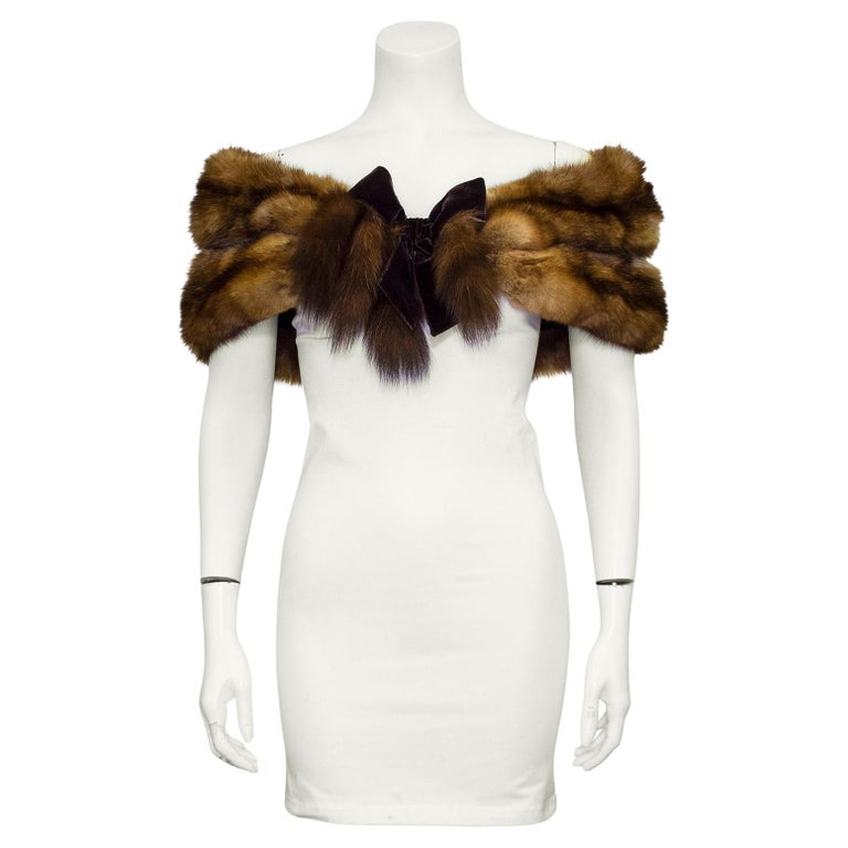 1950's De Pinna Golden Sable Fur Stole With Velvet Bow For Sale at 1stDibs