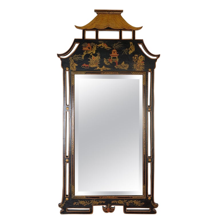 1950s Decorative Chinoiserie Hand Painted Asian Style Mirror For Sale ...