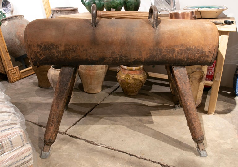 1950s Decorative Sports Plinth in Leather and Wood at 1stDibs