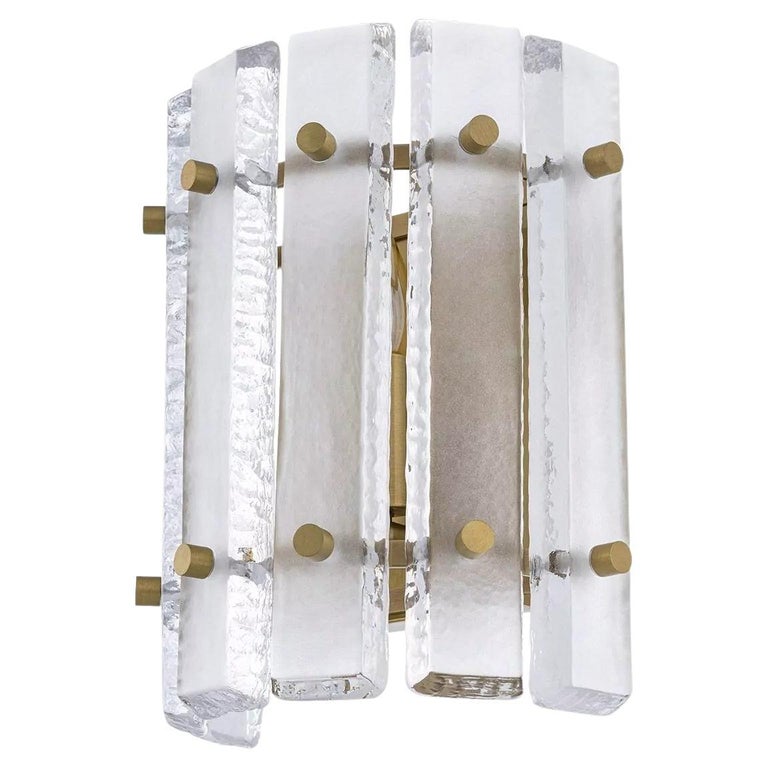 1950s Design And Art Deco Style Brass and Live Edges Glass Wall Light ...
