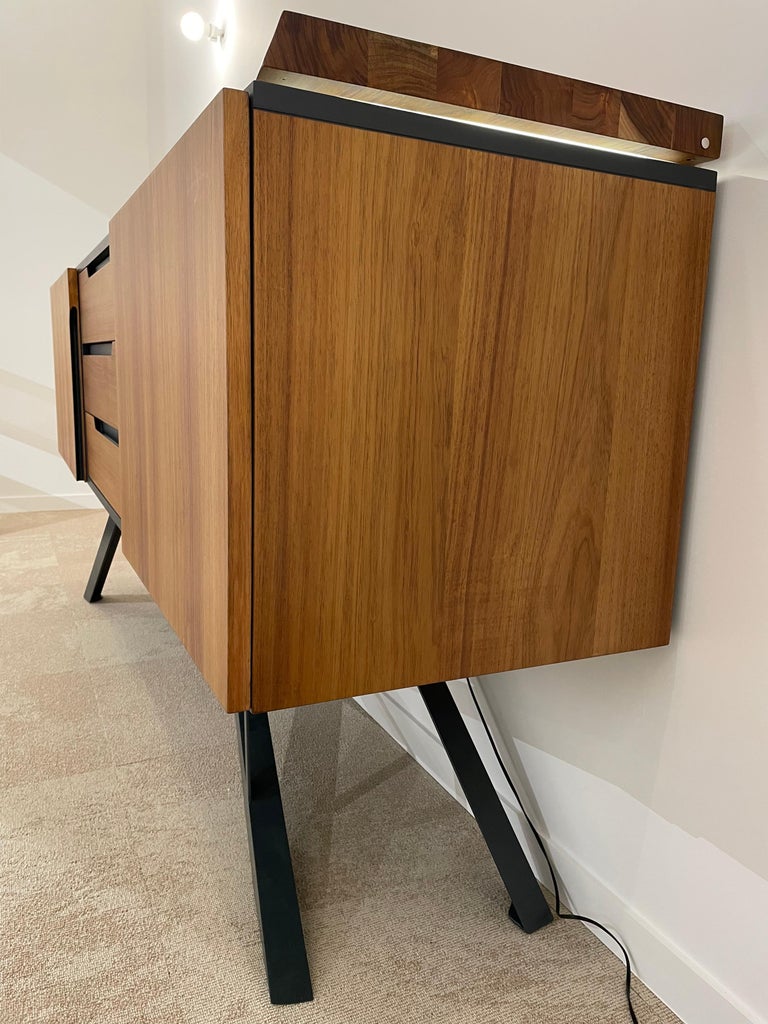 1950s Design and Mcm Style Wood and Metal Sideboard with Lightened Top ...