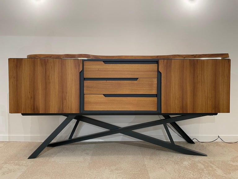 1950s Design and Mcm Style Wood and Metal Sideboard with Lightened Top ...