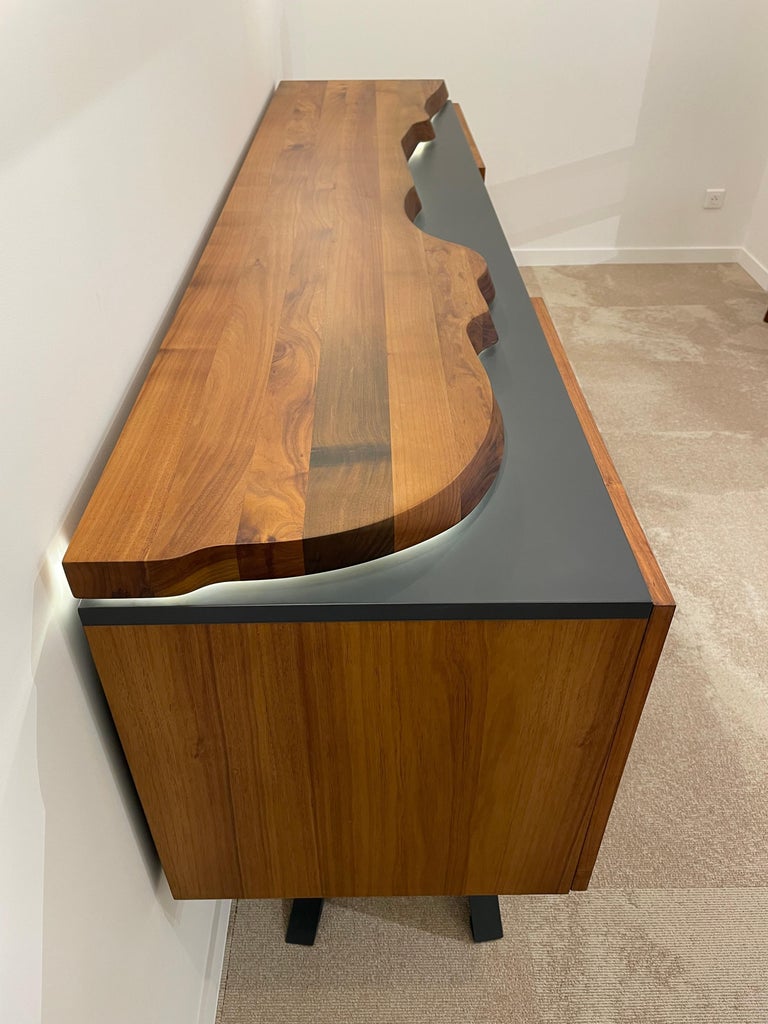 1950s Design and Mcm Style Wood and Metal Sideboard with Lightened Top ...