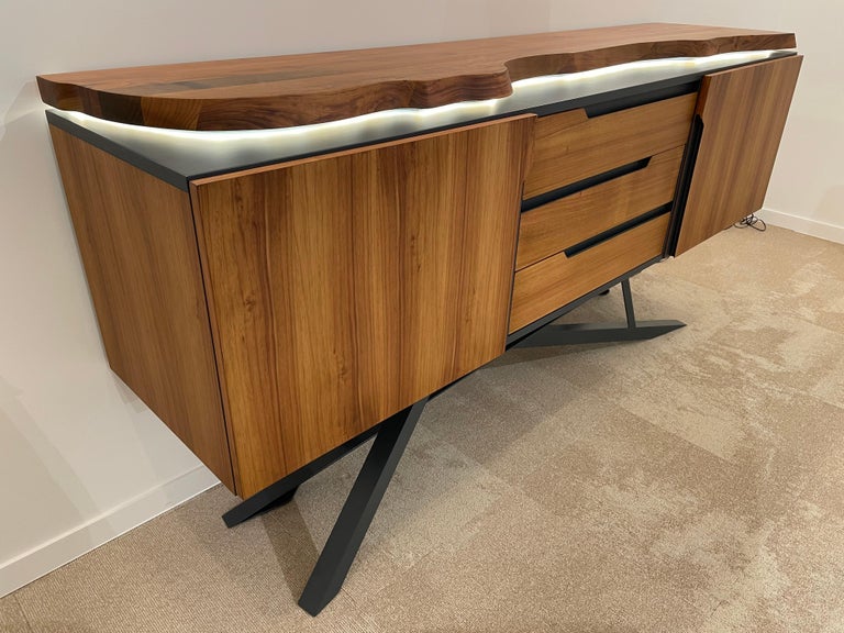 1950s Design and Mcm Style Wood and Metal Sideboard with Lightened Top ...