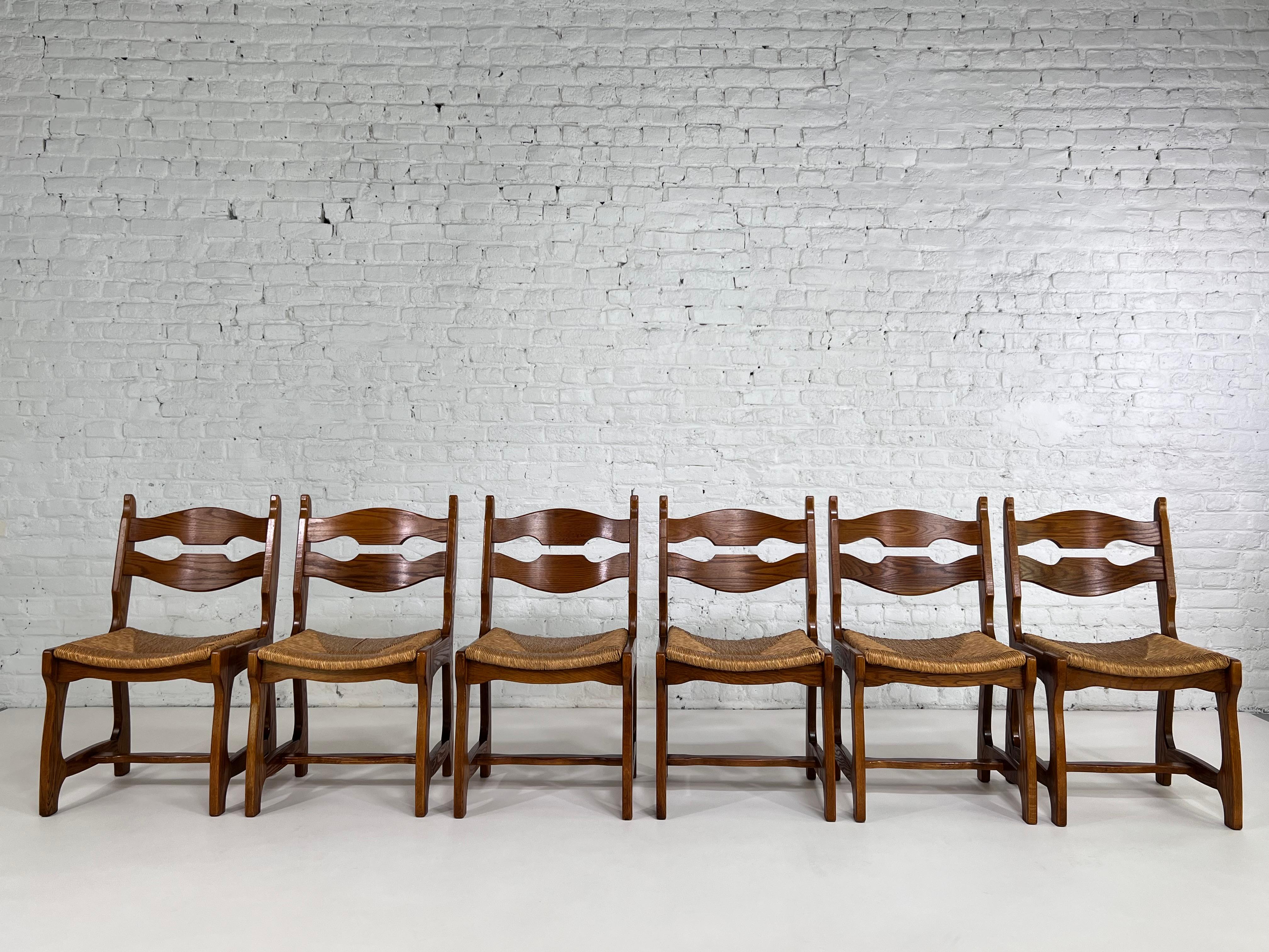 1950s Design Oak Wooden and Braided Straw Seats Set of 6 Chairs For ...