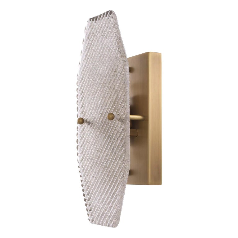 1950s Design Style Brass and Textured Glass Wall Light For Sale at 1stDibs
