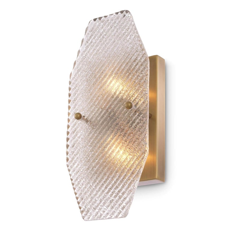 1950s Design Style Brass and Textured Glass Wall Light For Sale at 1stDibs
