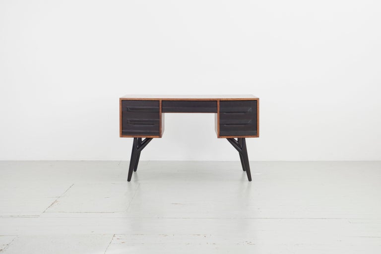 1950s Desk with Elegant, Slanted Solid Wood Legs at 1stDibs