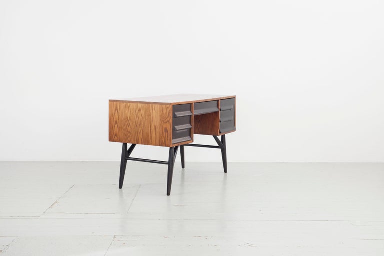 1950s Desk with Elegant, Slanted Solid Wood Legs at 1stDibs