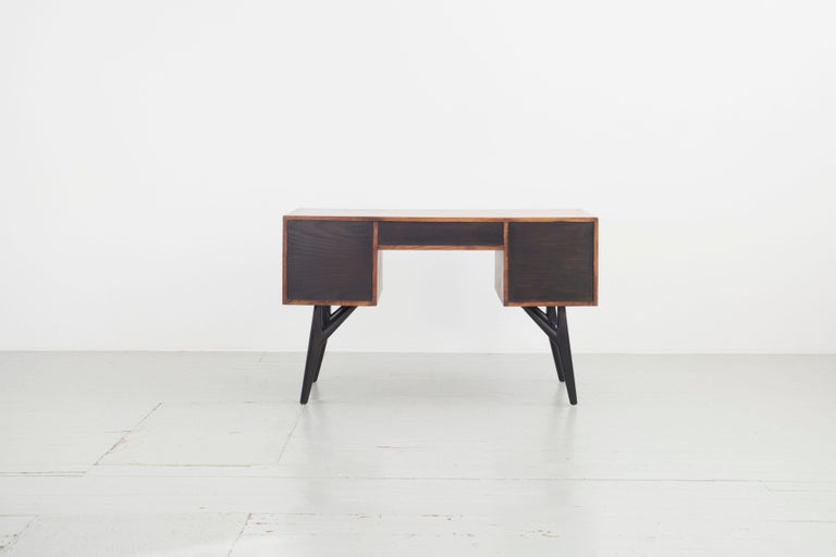 1950s Desk with Elegant, Slanted Solid Wood Legs at 1stDibs