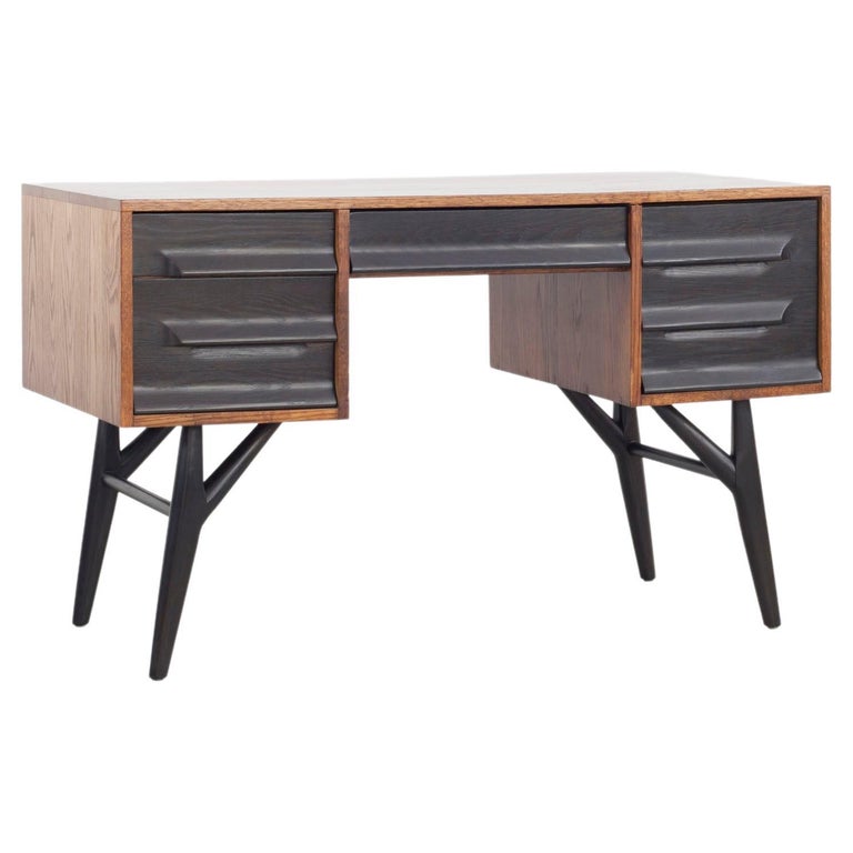 1950s Desk with Elegant, Slanted Solid Wood Legs at 1stDibs