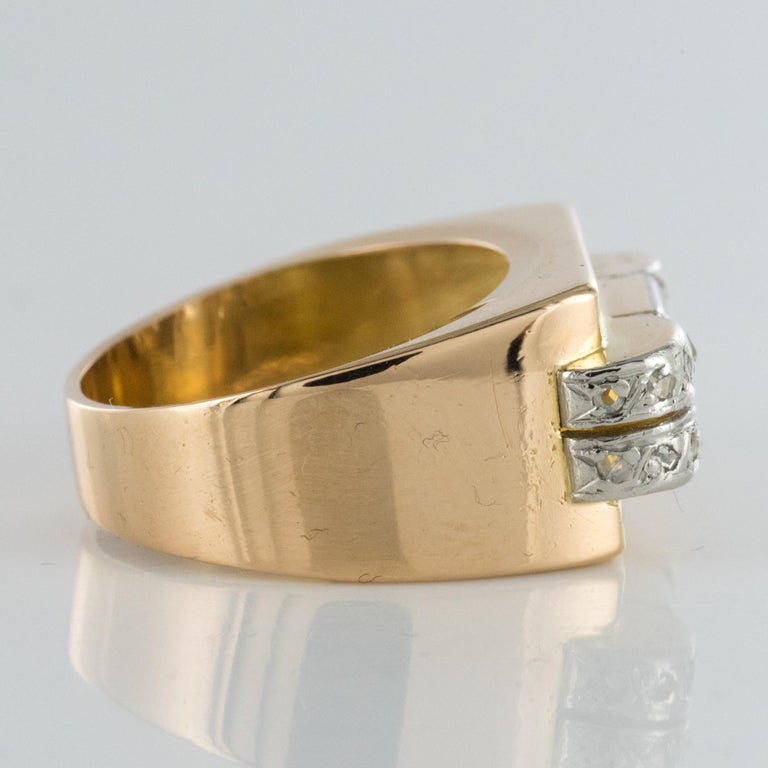 1950s Diamond 18 Karat Yellow Gold Tank Ring at 1stDibs