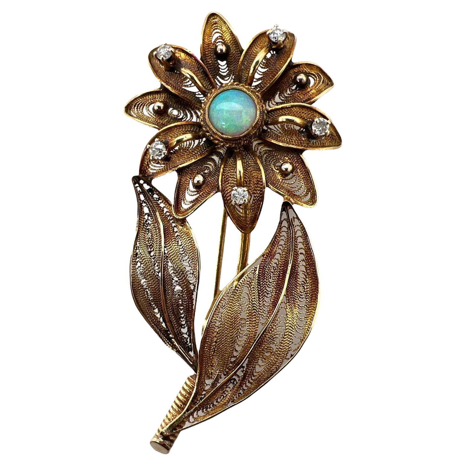 Sapphire and Diamond 18 Karat Yellow Gold Rose Flower Brooch Pin For ...