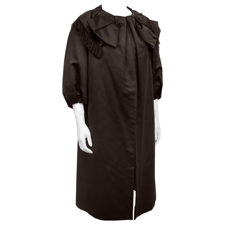 1950's Dior Inspired Brown Satin Opera Coat For Sale at 1stDibs