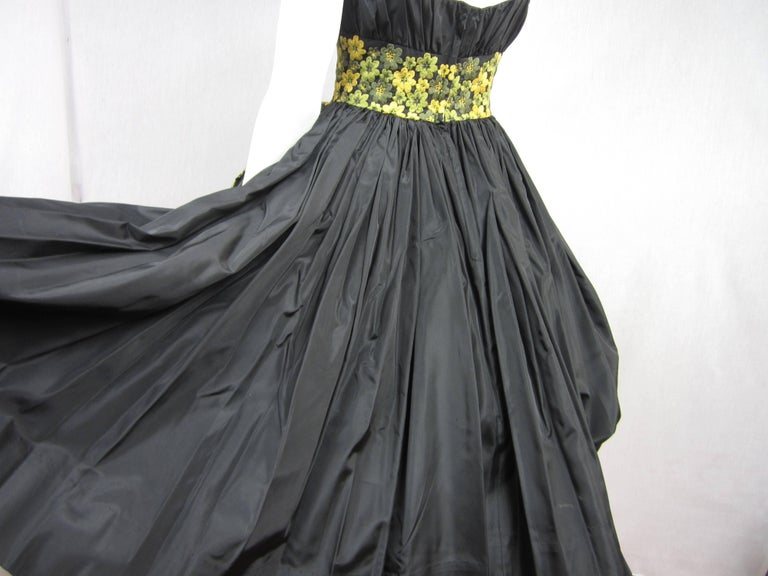 1950s Dress Black Embroidered Shelf Bust Taffeta Party Dress For Sale ...