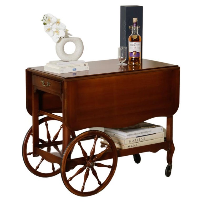 1950s Drop Leaf Bar Cart with Large Wheel by Imperial Furniture at 1stDibs
