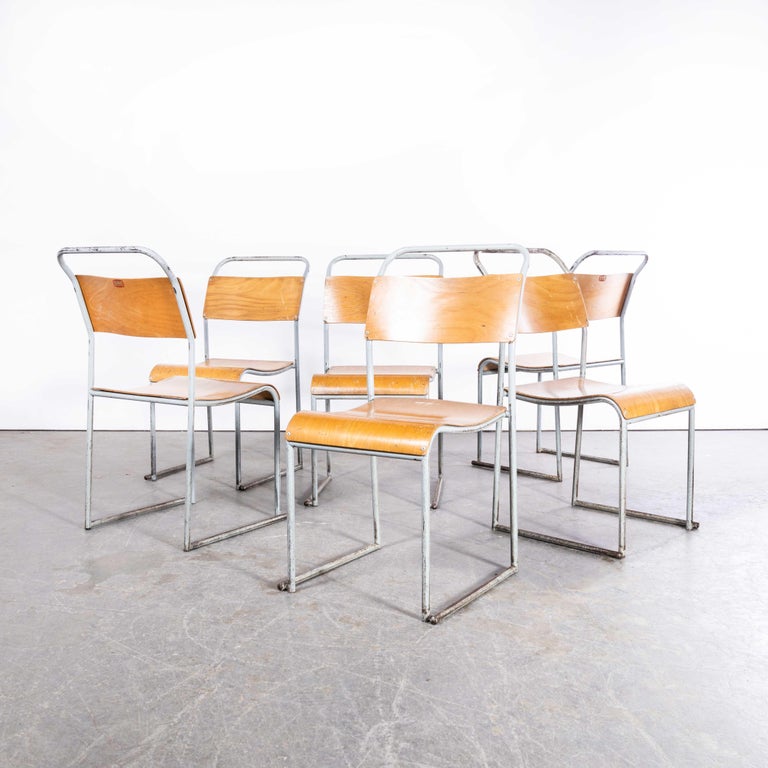 1950s Dual Tubular Metal Grey Dining Chairs, Set of Six For Sale at 1stDibs