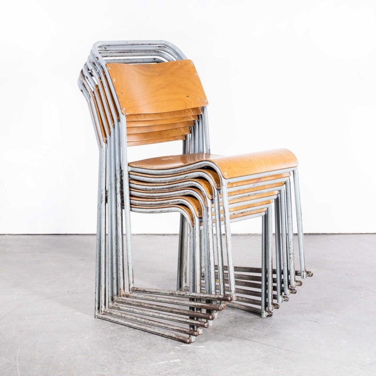 1950s Dual Tubular Metal Grey Dining Chairs, Set of Six For Sale at 1stDibs