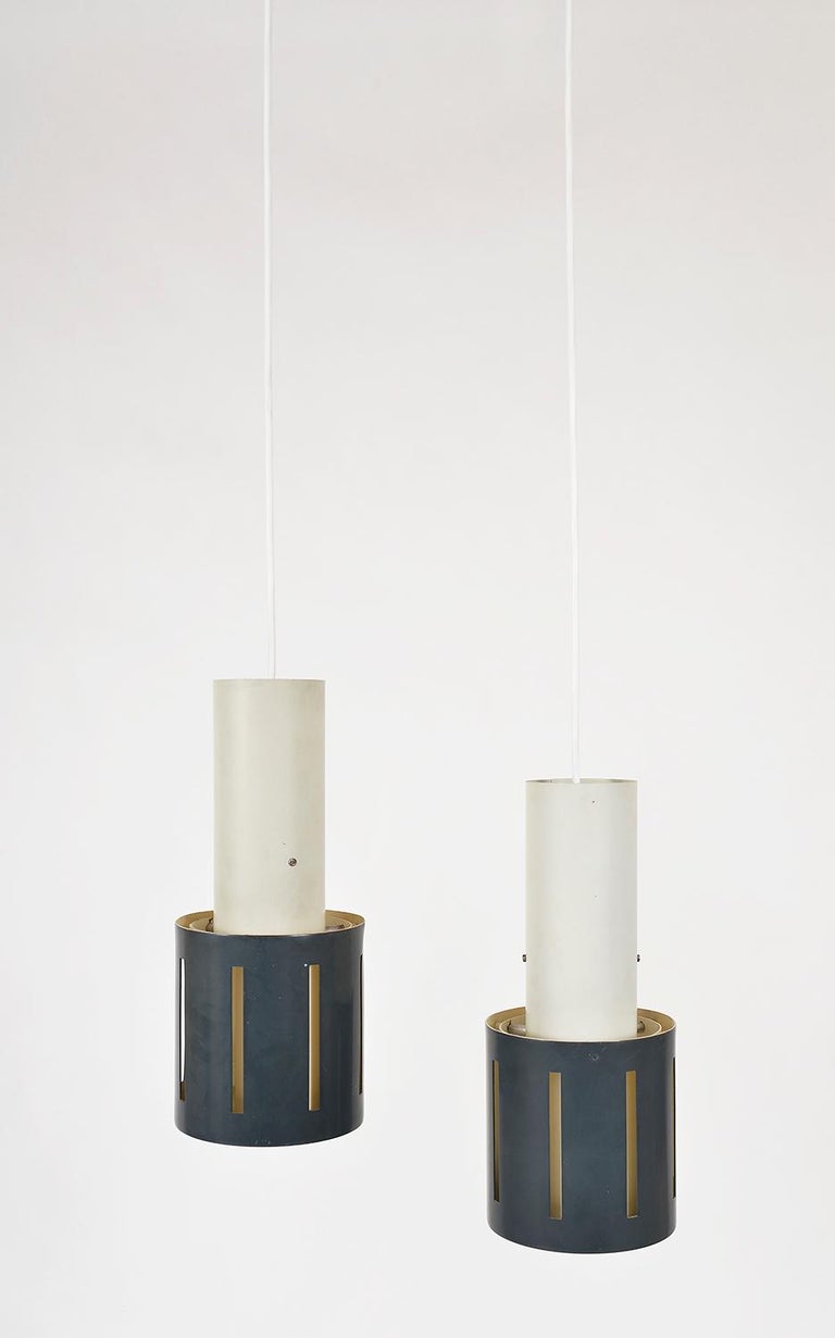 1950s Dutch Pair Blue Hand Grenade Pendant Lights Phillips / Alvar ...