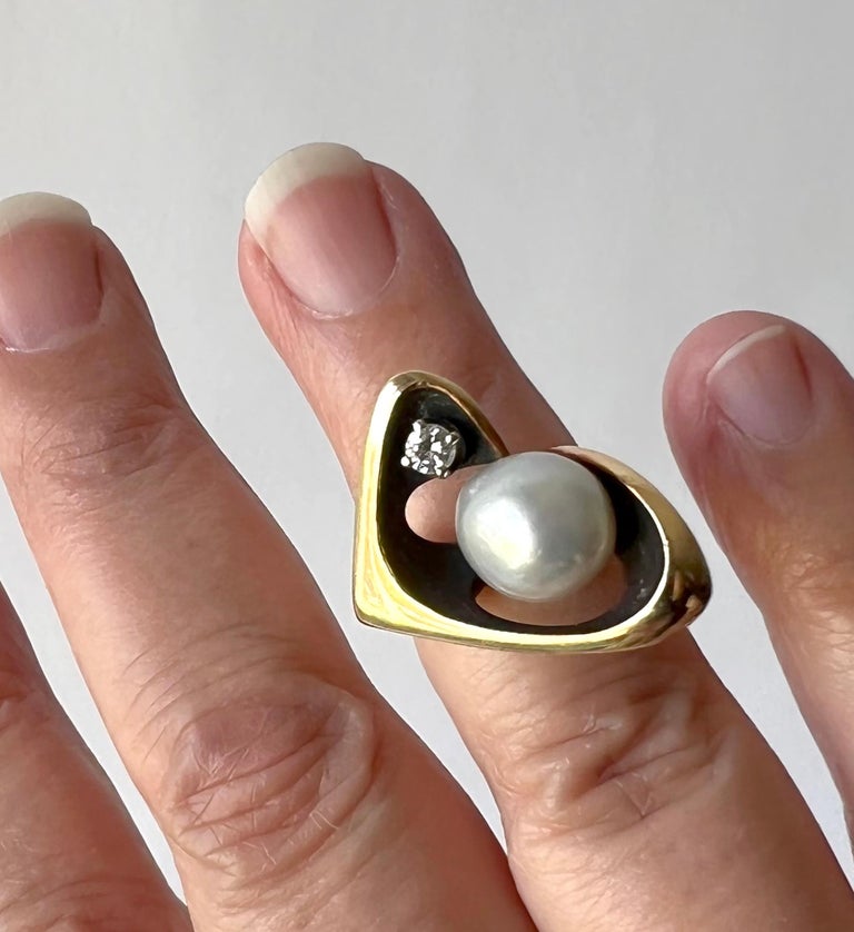 1950s Ed Wiener 14K Gold Grey Baroque Pearl Diamond American Modernist ...