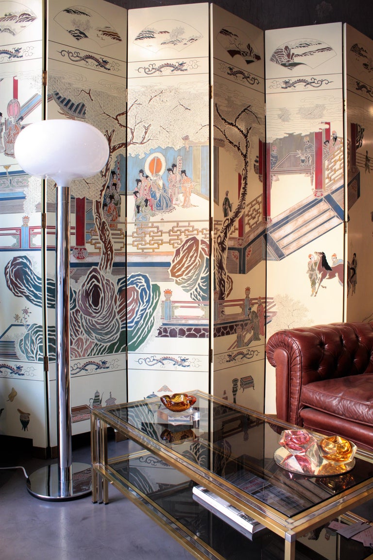 1950s Eight-Panel Ivory Lacquered Chinoiserie Folding Screen or Room ...