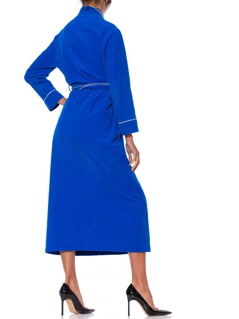 1950S Electric Blue Cotton Corduroy Robe With White Piping and Cute ...
