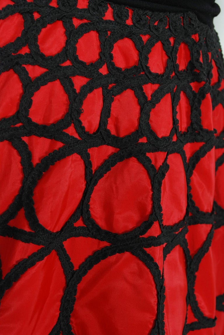 Vintage 1950's Embroidered Red Taffeta Black Wool Cummerbund Circle ...