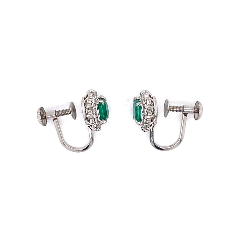 1950s Emerald and Diamond French Screw Back Earrings in Platinum For ...