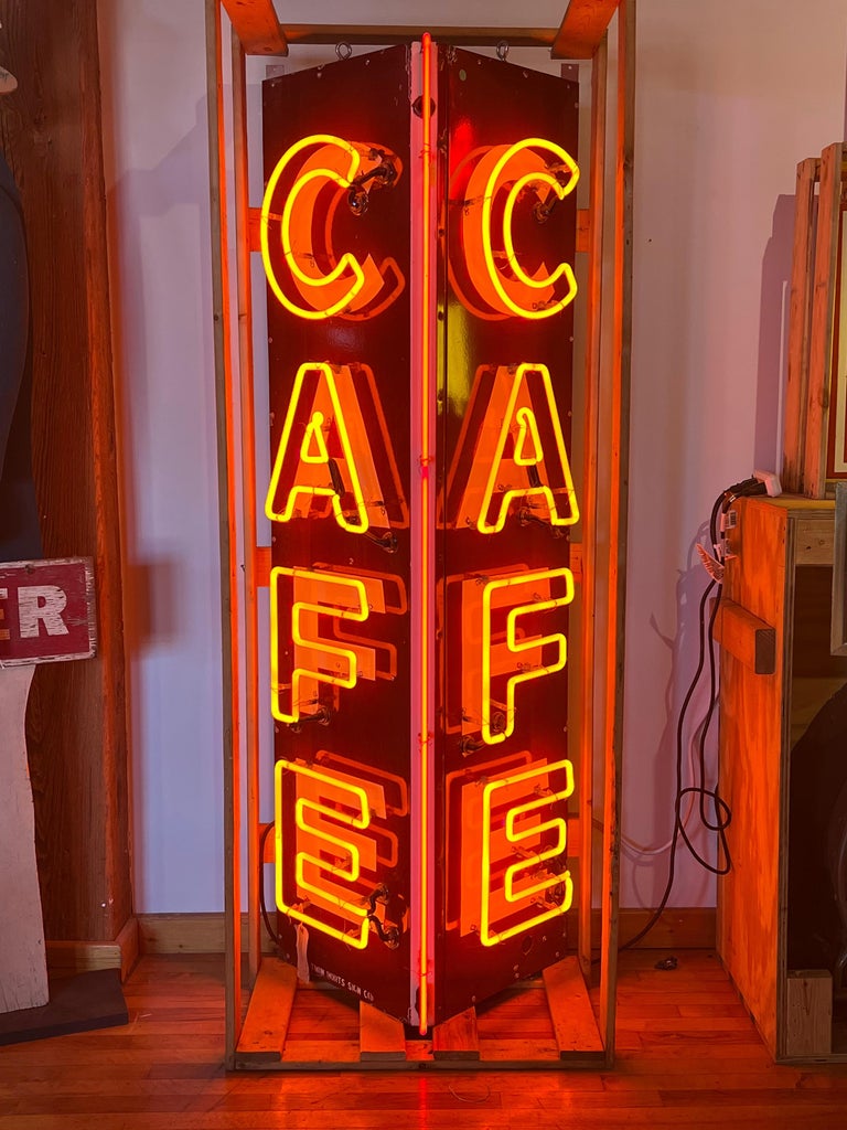 1950’s Enamel and Neon Corner Sign Cafe For Sale at 1stDibs