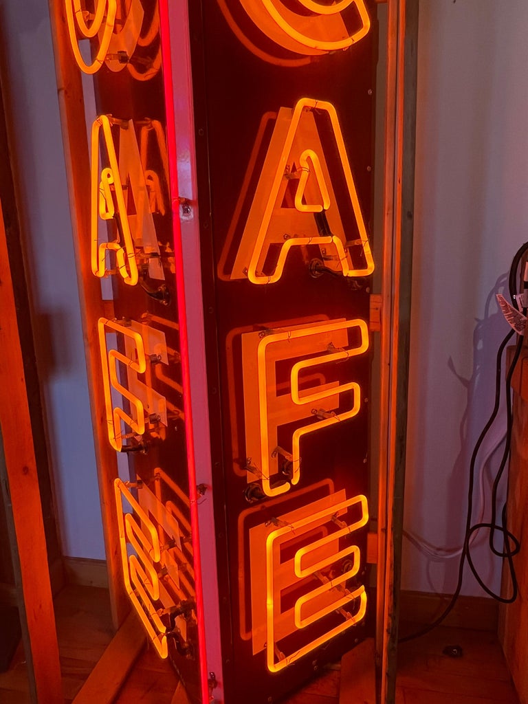 1950’s Enamel and Neon Corner Sign Cafe For Sale at 1stDibs