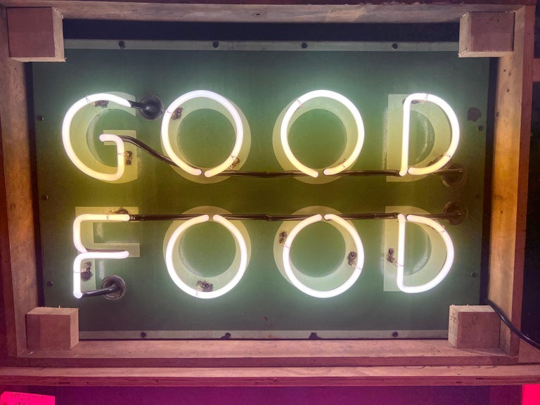 1950’s Enamel and Neon Sign Good Food at 1stDibs