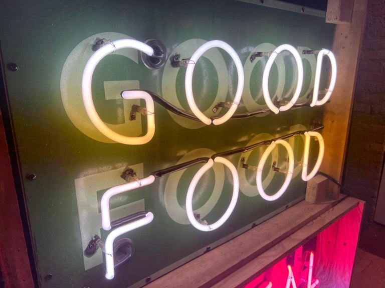 1950’s Enamel and Neon Sign Good Food at 1stDibs