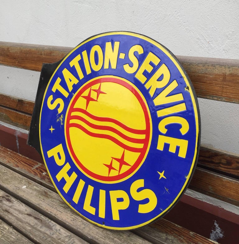 1950s Enamel Two-Sided Publicity Sign Philips Service-Station at 1stDibs