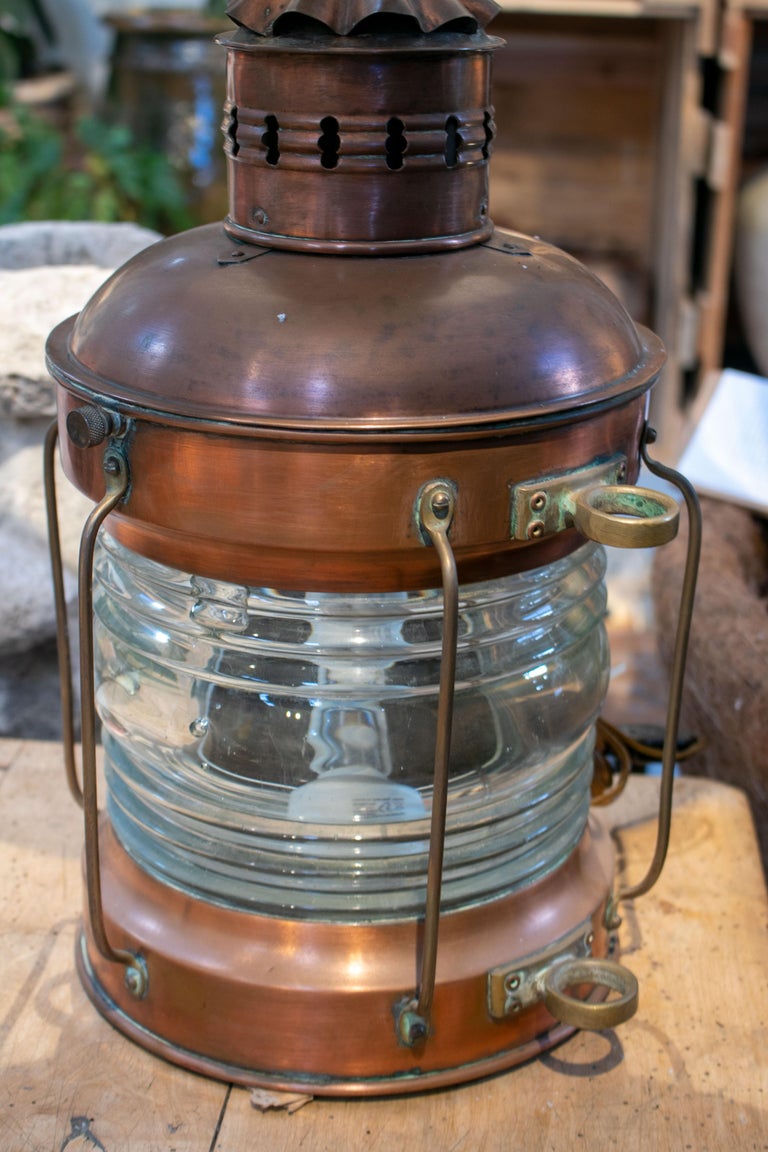 1950s English Bronze and Glass Ship Table Lamp with Shade at 1stDibs