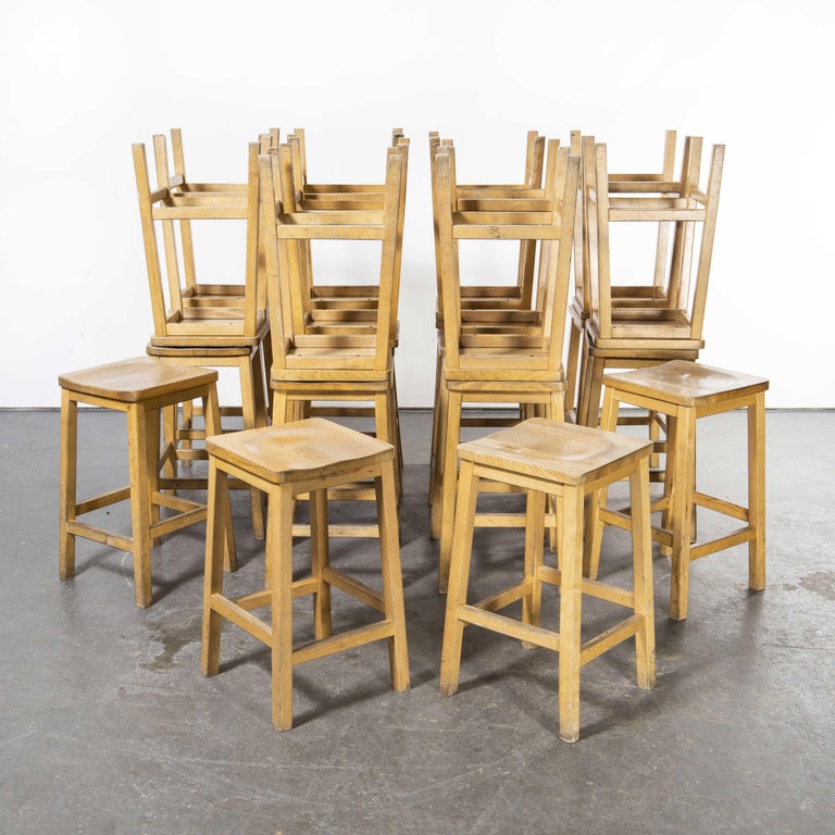 1950's English Oak School Laboratory High Stools, Set of Twenty Four ...