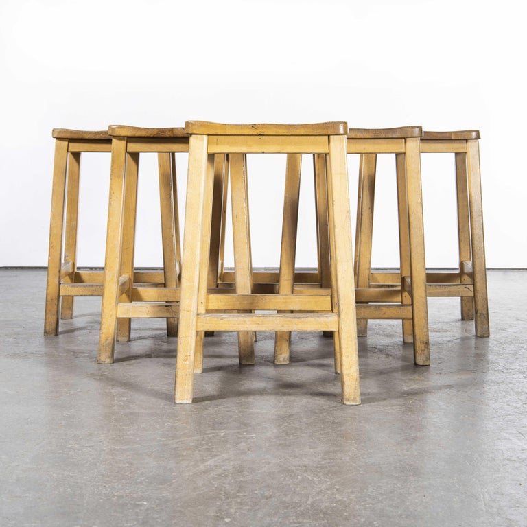 1950's English Oak School Laboratory Stools, Set of Six at 1stDibs