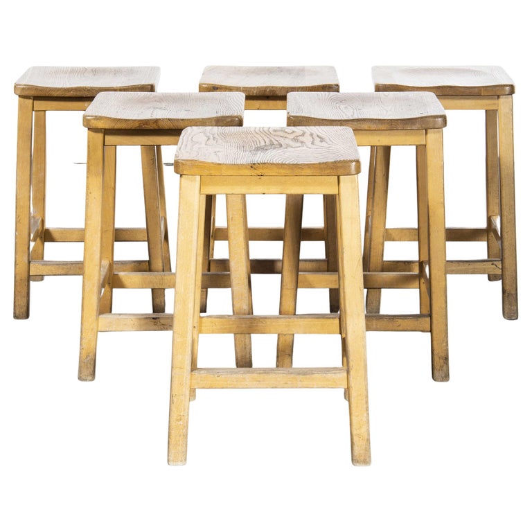 1950's English Oak School Laboratory Stools, Set of Six at 1stDibs