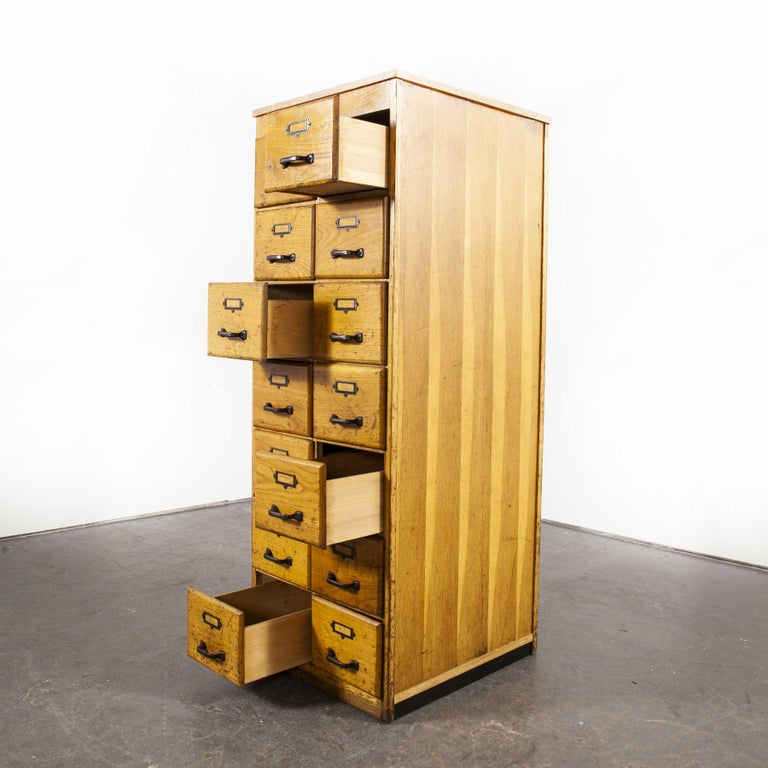 1950s English Tall Slim Oak Multi Drawer Chest of Drawers, Fourteen ...