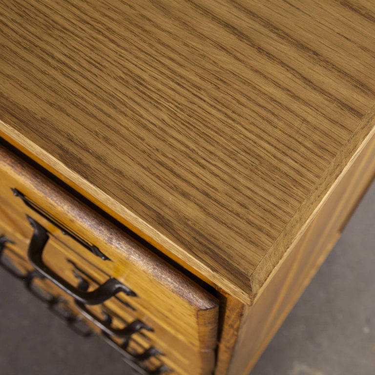 1950s English Tall Slim Oak Multi Drawer Chest of Drawers, Fourteen ...