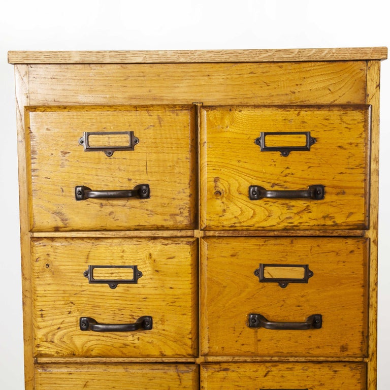 1950s English Tall Slim Oak Multi Drawer Chest of Drawers, Fourteen ...