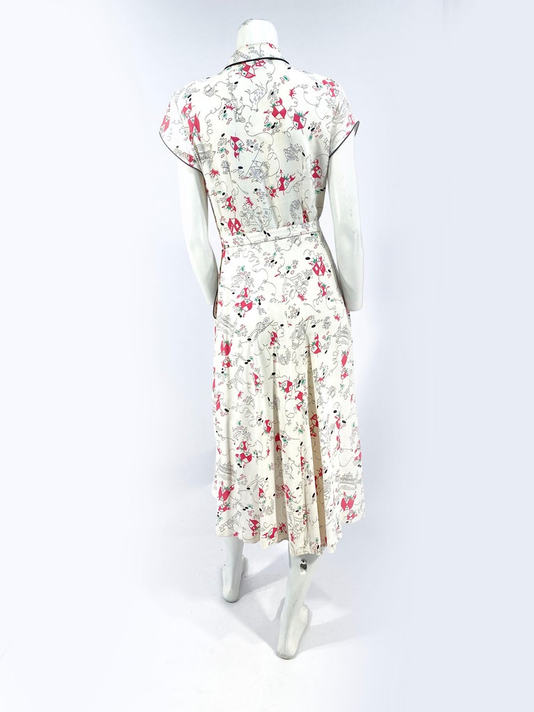 1950s Fantasy Printed Rayon Day Dress For Sale at 1stDibs